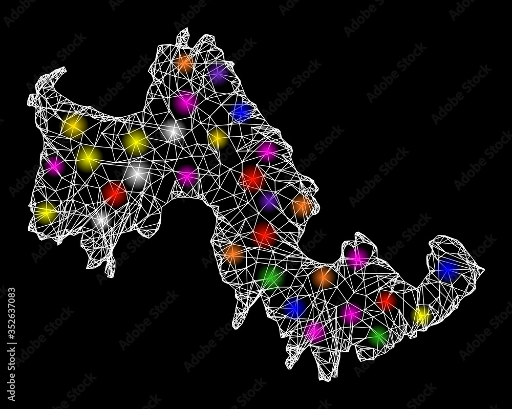 Web mesh vector map of Tilos Island with flare effect on a black ...
