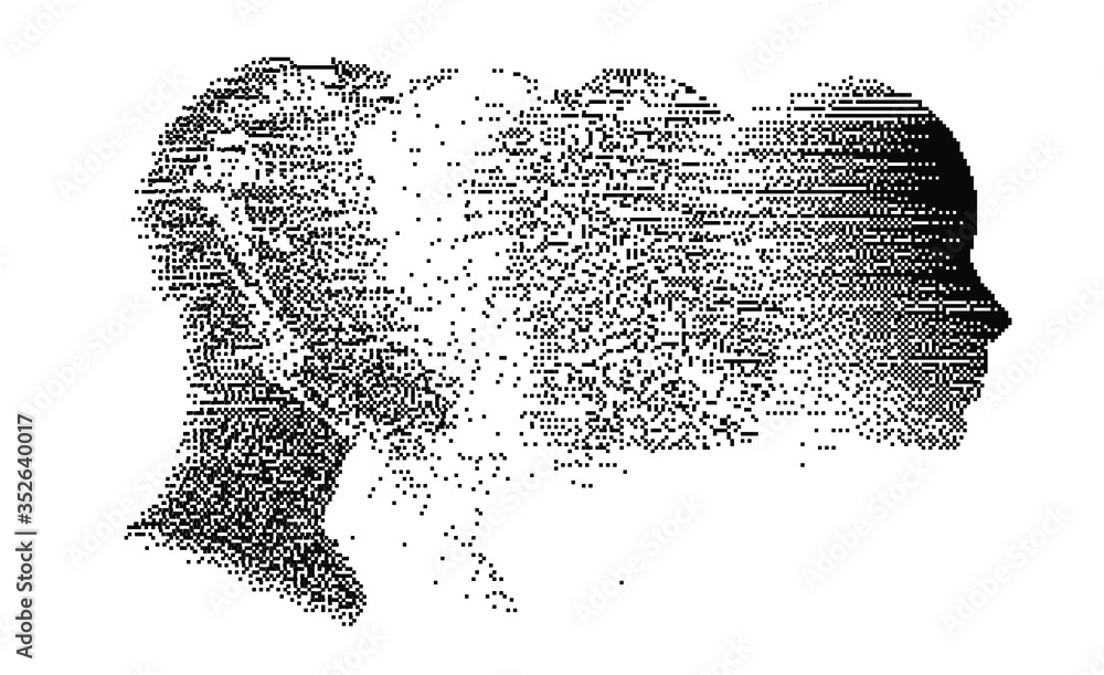 Artificial intelligence concept. Human head with glitched pixels ...