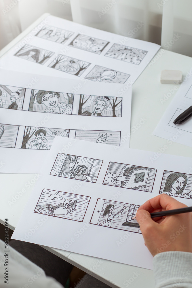 Character storyboard drawings by scene. Stock Photo | Adobe Stock