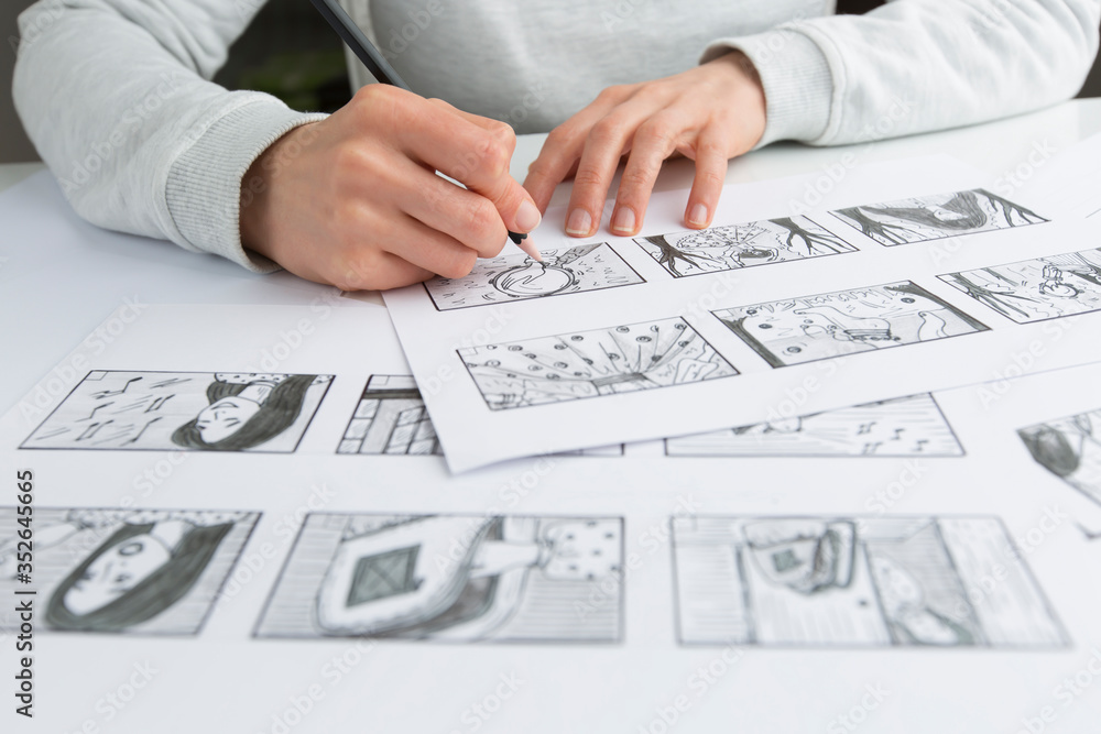 Character storyboard drawings by scene. Stock Photo | Adobe Stock