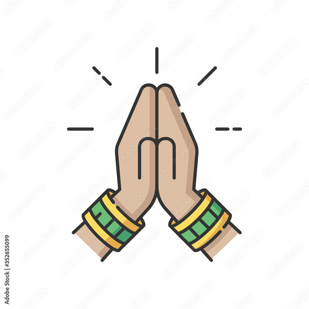 Namaste RGB color icon. Hindu greeting. Hands pressed together ...
