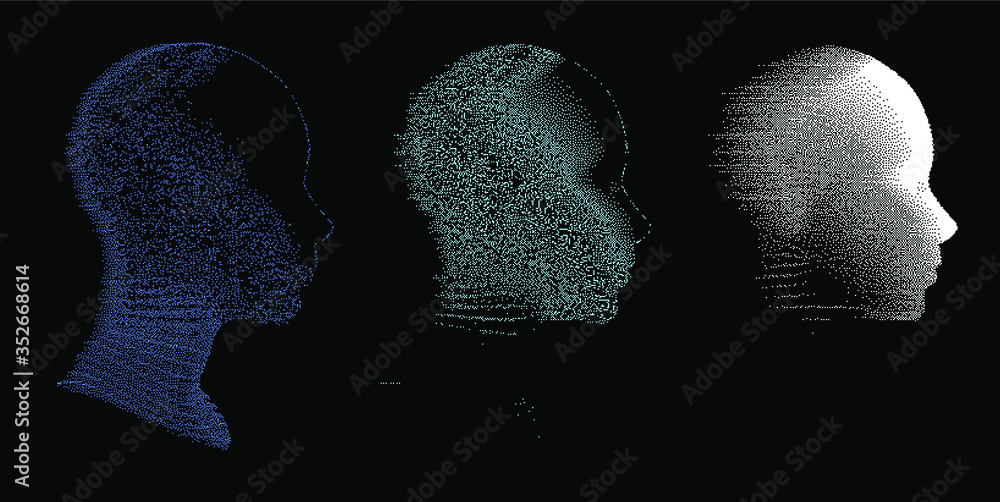 Artificial intelligence concept. Human head with glitched pixels ...