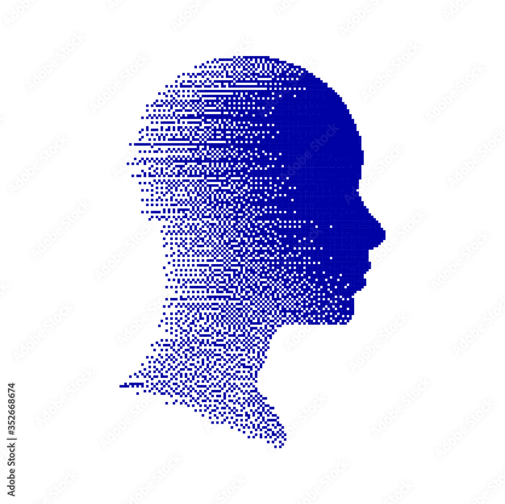 Artificial intelligence concept. Human head with glitched pixels ...