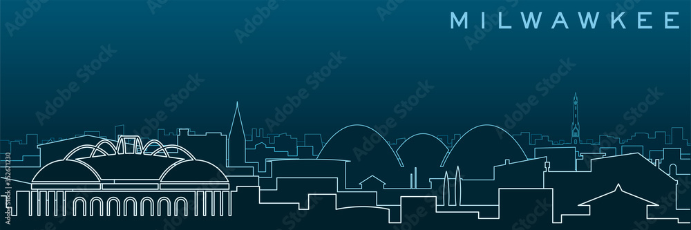 Milwaukee Multiple Lines Skyline and Landmarks Stock Vector | Adobe Stock