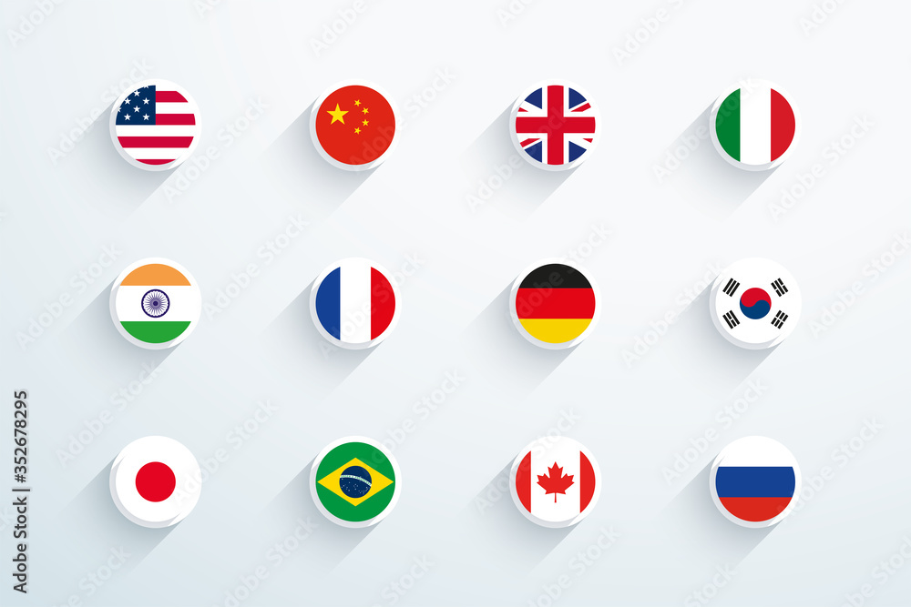World Flags Round 3d Button Circular Icons Vector Set Stock Vector ...