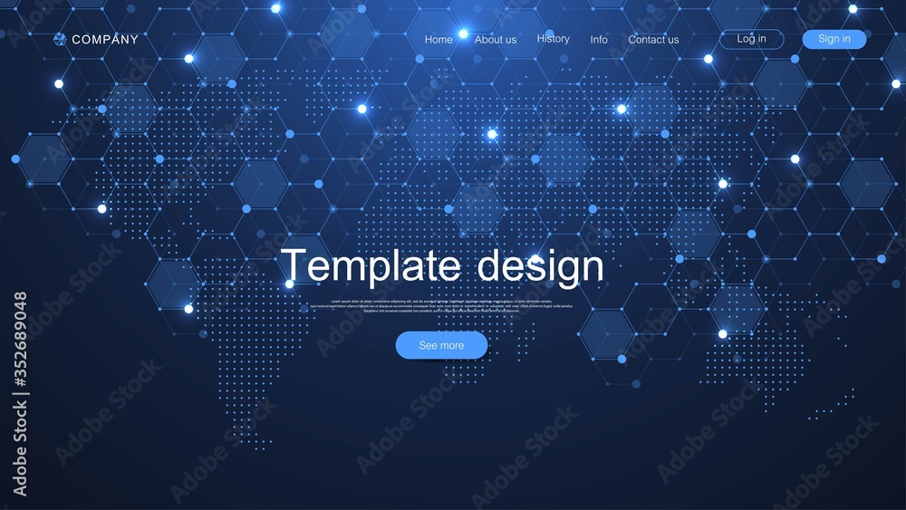 Website template design. Asbtract scientific background with World data ...