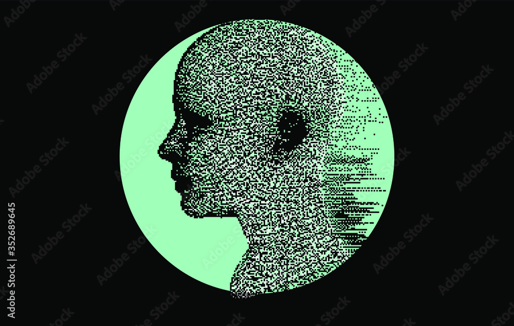 Artificial intelligence and Machine Learning concept. Human head with ...