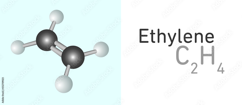 Ethylene (C2H4) gas molecule. Stick model. Structural Chemical Formula ...