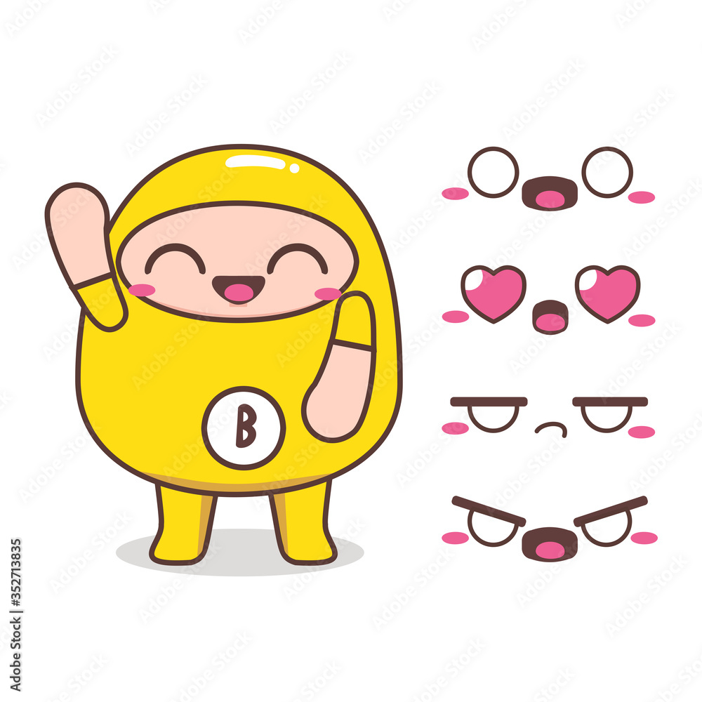 Cartoon flat cute Yellow B Blood Group character expression set Stock ...