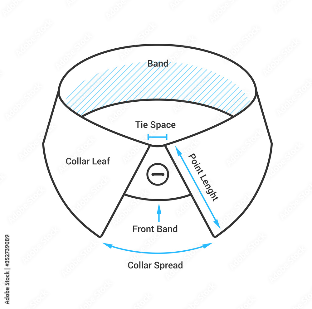Vector illustrative diagram of men's shirt collar with explication of ...