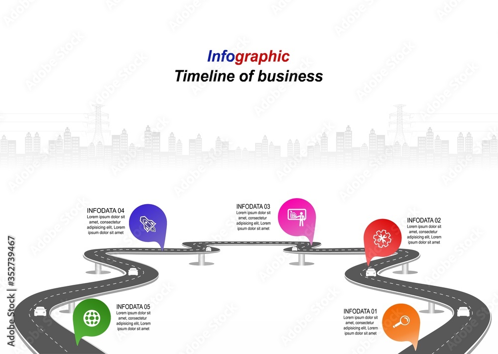 Vector template infographic Timeline of business operations with flags ...