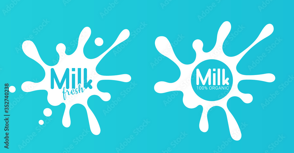 Milk circle badge and dairy labels with splashes and bolts. Milk badge ...