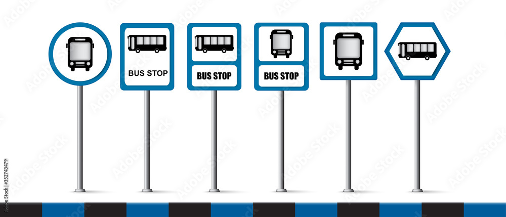 Set of bus stop, Traffic signs, Vector illustration. on white ...