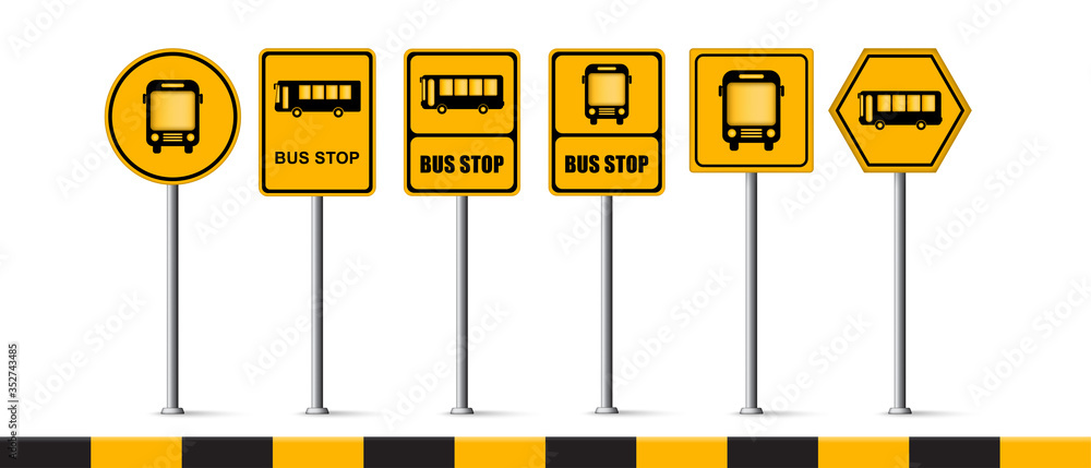 Set of bus stop, Traffic signs, Vector illustration. on white ...
