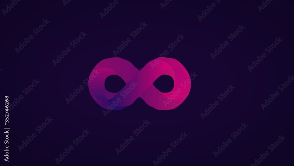 Purple and pink moving gradient infinity sign on dark purple background ...
