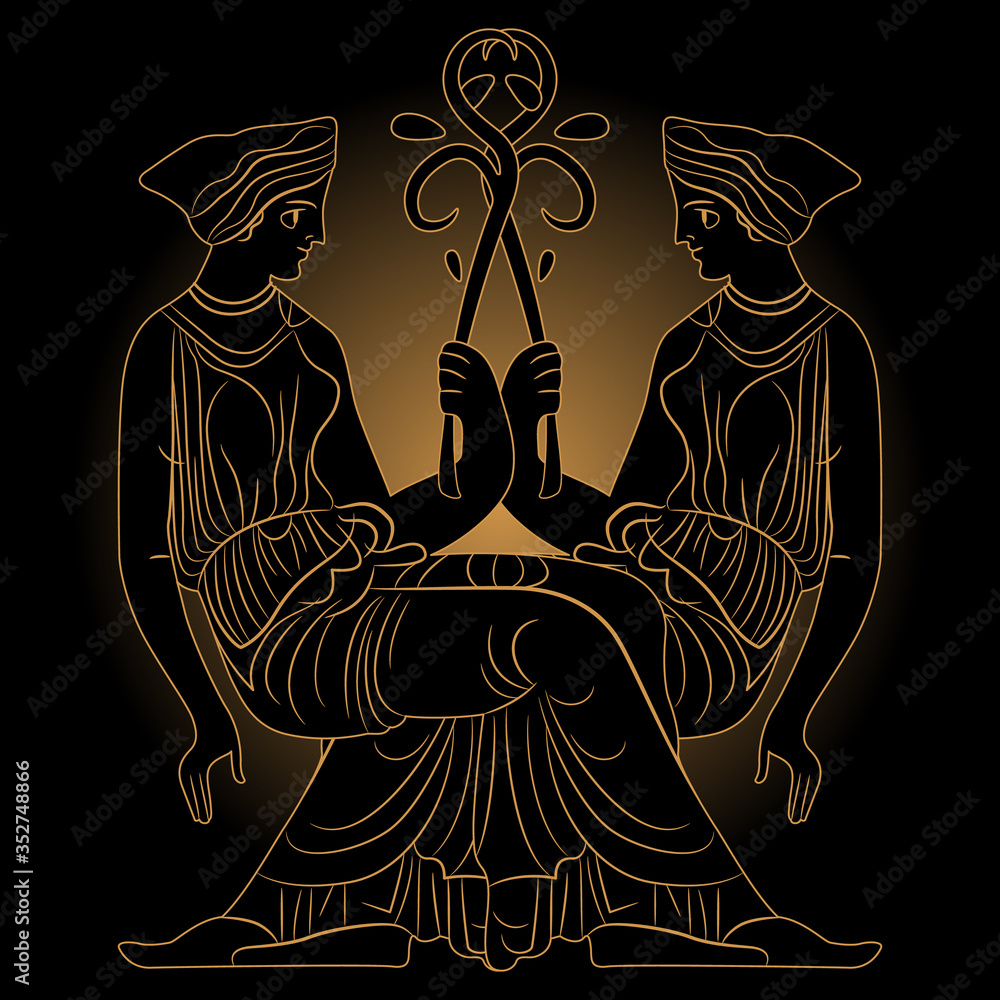 Isolated vector illustration. Two sitting ancient Greek women or ...