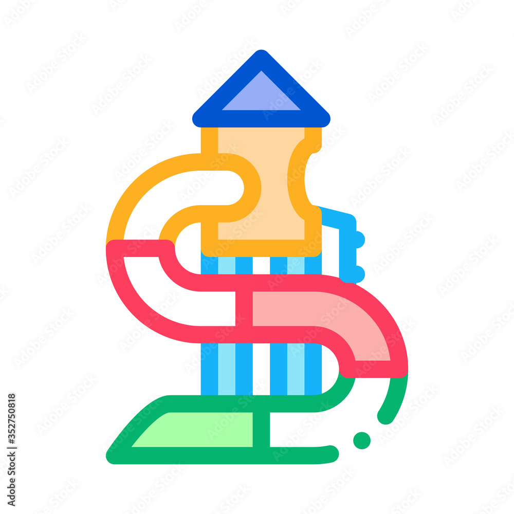 kids slide water park icon vector. kids slide water park sign. color ...