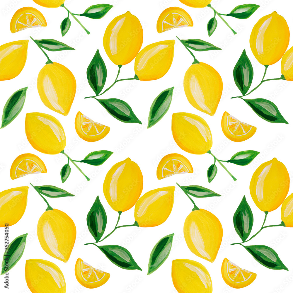 Seamless lemon pattern. Hand draw illustration of lemon fruits ...