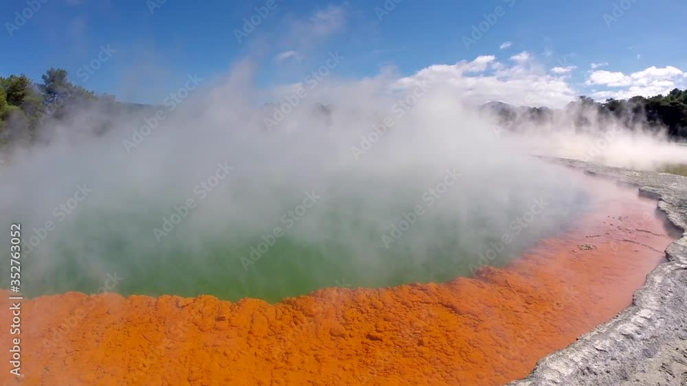 Wai-o-tapu Park in the Rotorua region of New Zealand. It is a very ...