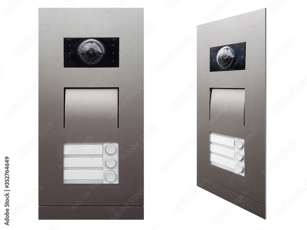 Intercom, entry phone call. Set front view and side view. Isolated on ...