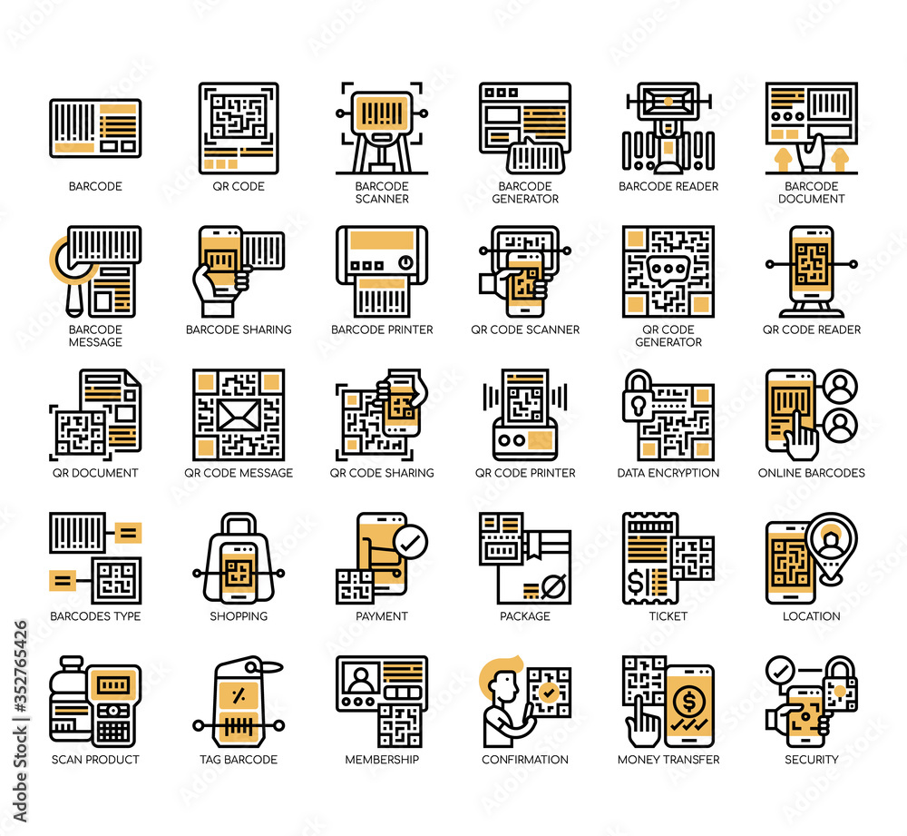 Set of barcode and qr code thin line and pixel perfect icons for any ...
