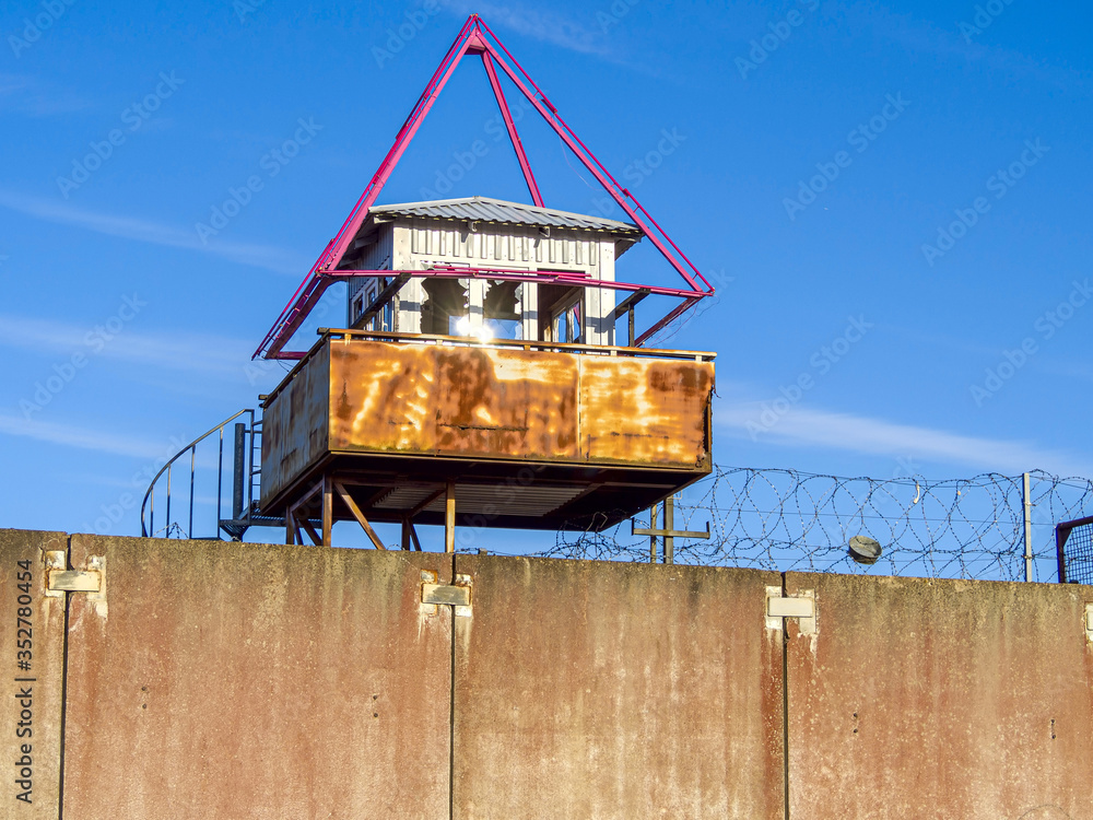Old observation tower in abandoned Soviet Russian prison complex ...