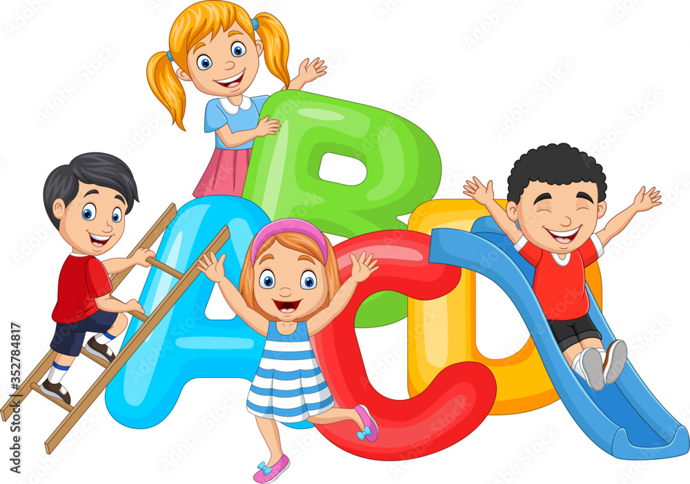 Cartoon happy children playing together เวกเตอร์สต็อก | Adobe Stock