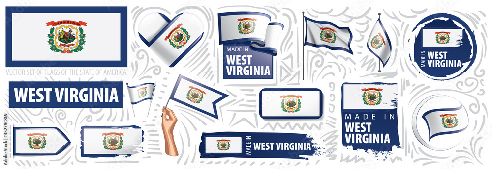 Vector set of flags of the American state of West Virginia in different ...