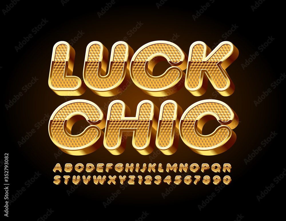 Vector premium Emblem Luck Chic. Golden 3D Font. Luxury Alphabet ...