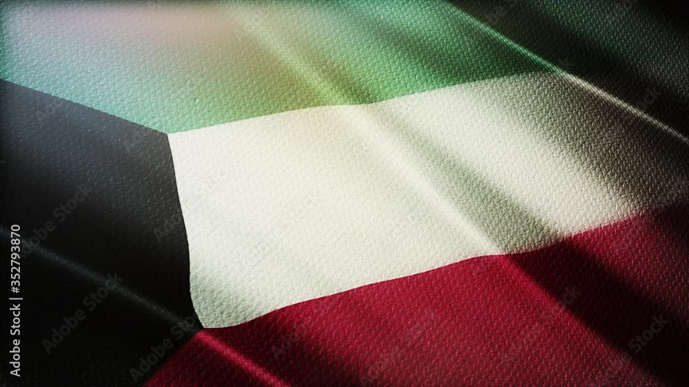 4k Kuwait National flag slow waving with visible wrinkles in Kuwaiti ...
