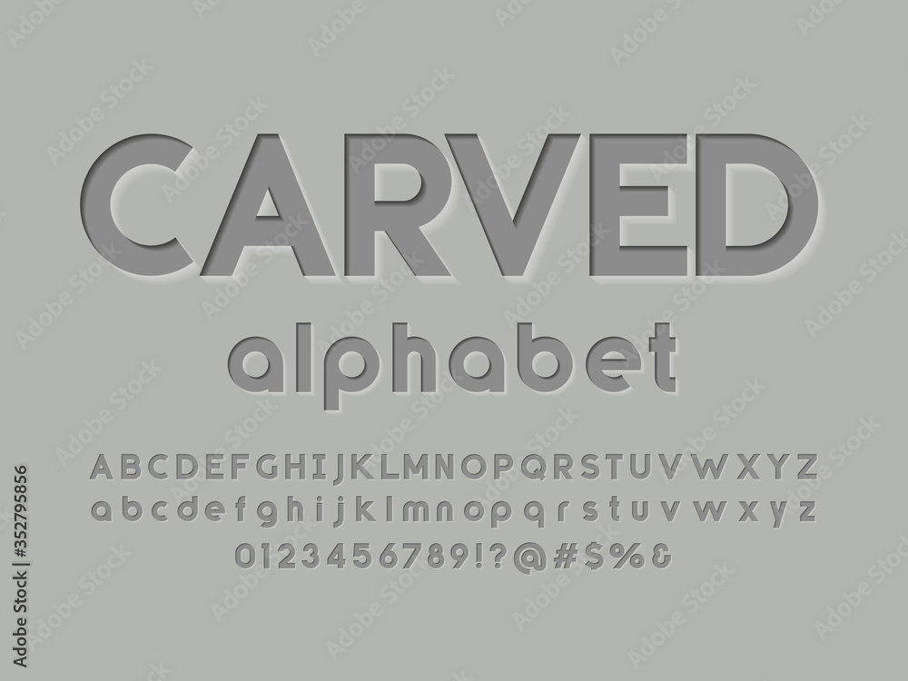 Modern embossed alphabet design with uppercase,lowercase, numbers and ...
