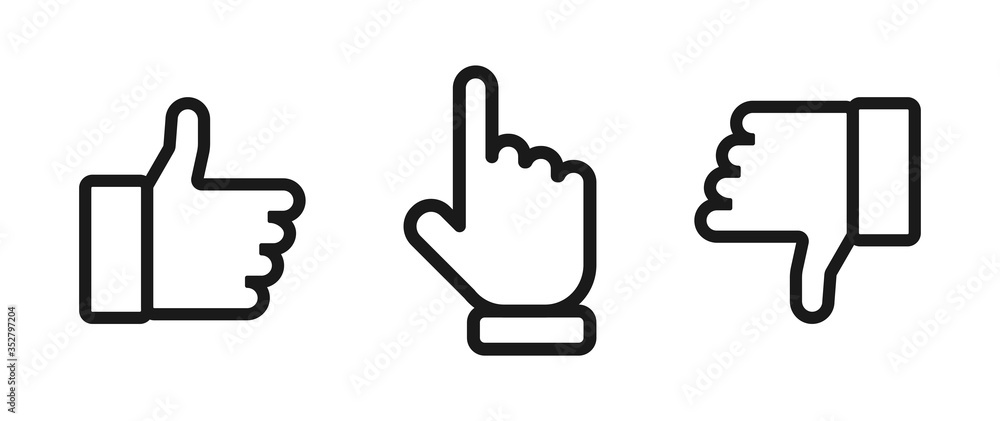 Thumbs up and down with pointing finger. Like and dislike vector icons ...