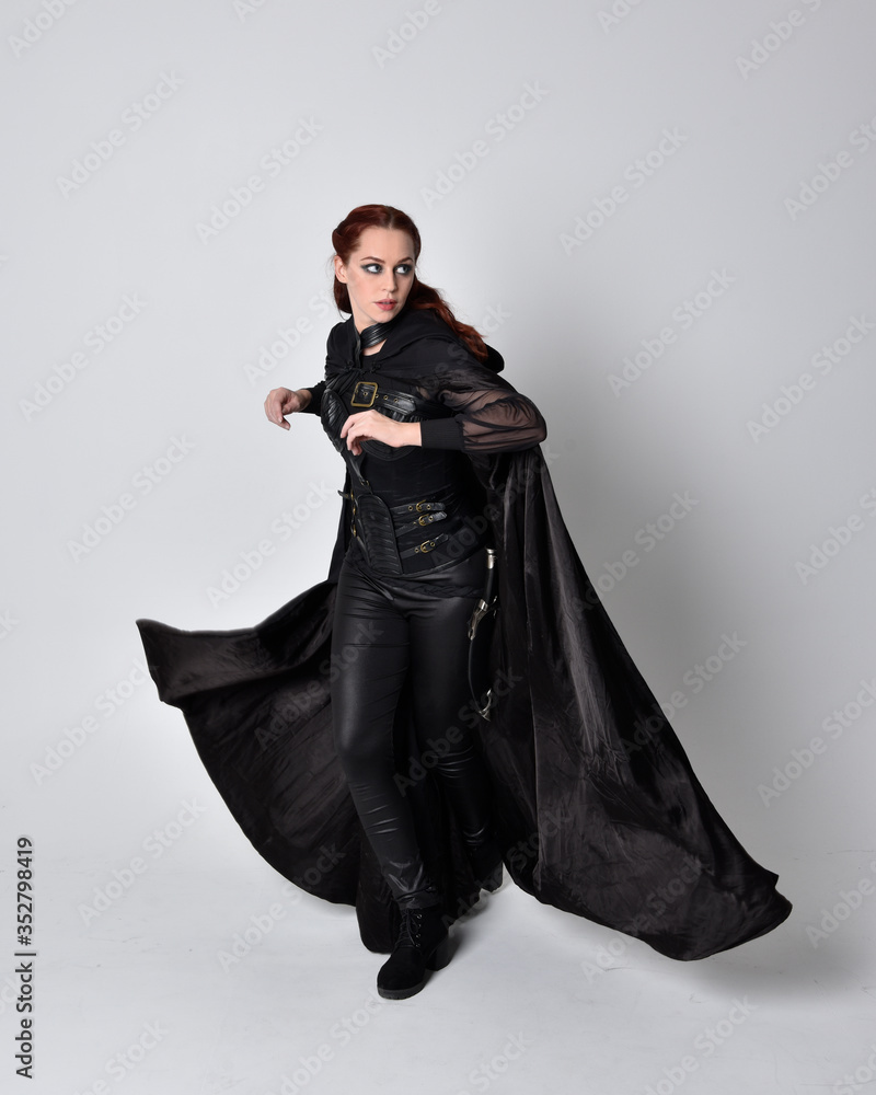 fantasy portrait of a woman with red hair wearing dark leather assassin ...