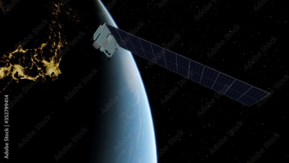 realistic satellite in orbit of the Earth, artificial satellite of ...