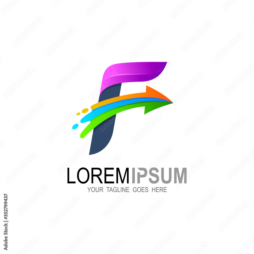Letter F logo with colorful design illustration, F logo and arrow icons ...