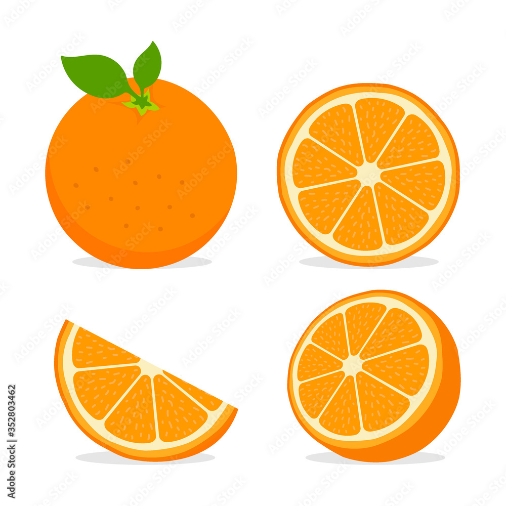 Orange fruit. Oranges segmented on a white background. Cartoon flat ...