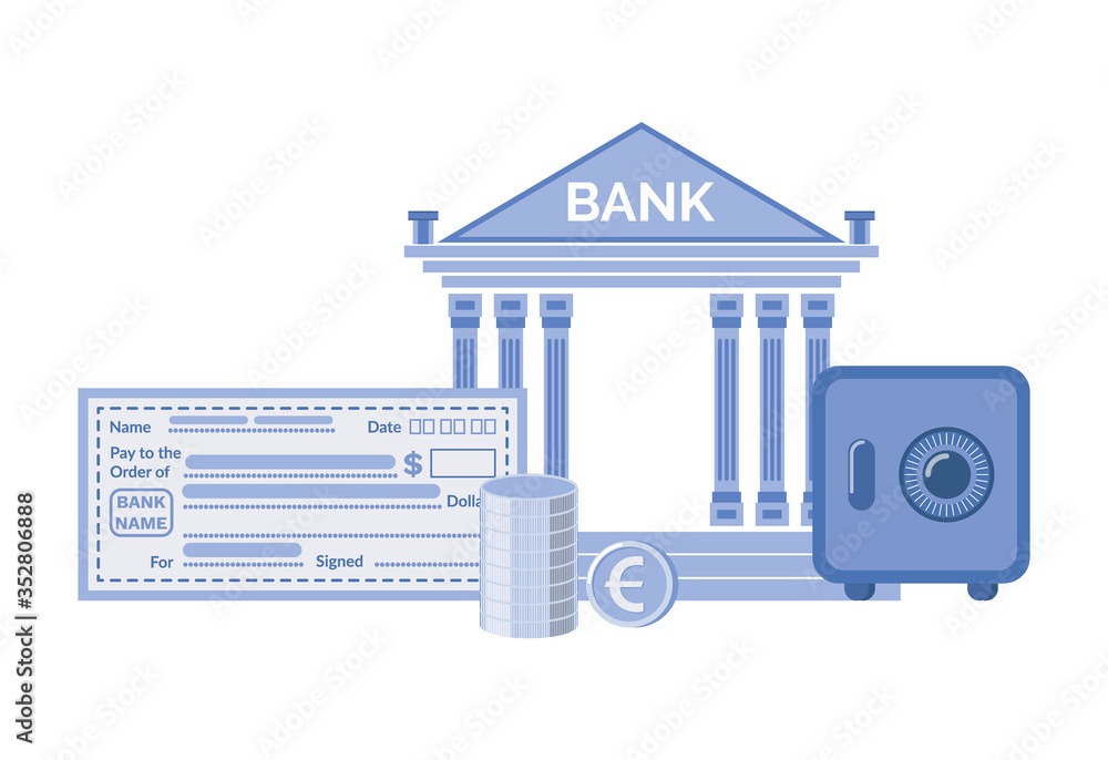 Bank institution vector, building in classic style with columns, flat ...