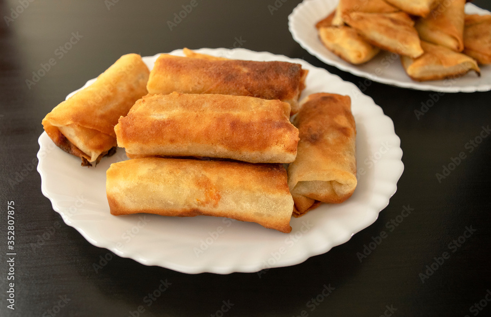 Famous traditional Middle East, Asian cuisine. Vegetable spring rolls ...