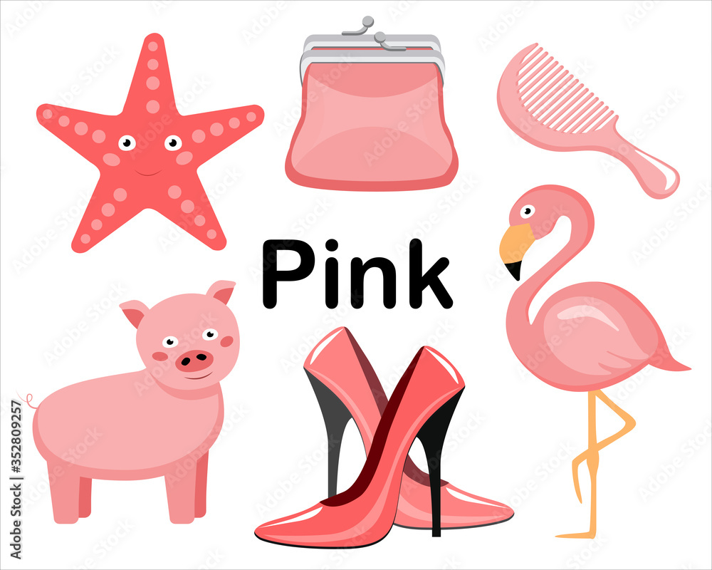 Pink color. A set of pictures for the development of the child ...