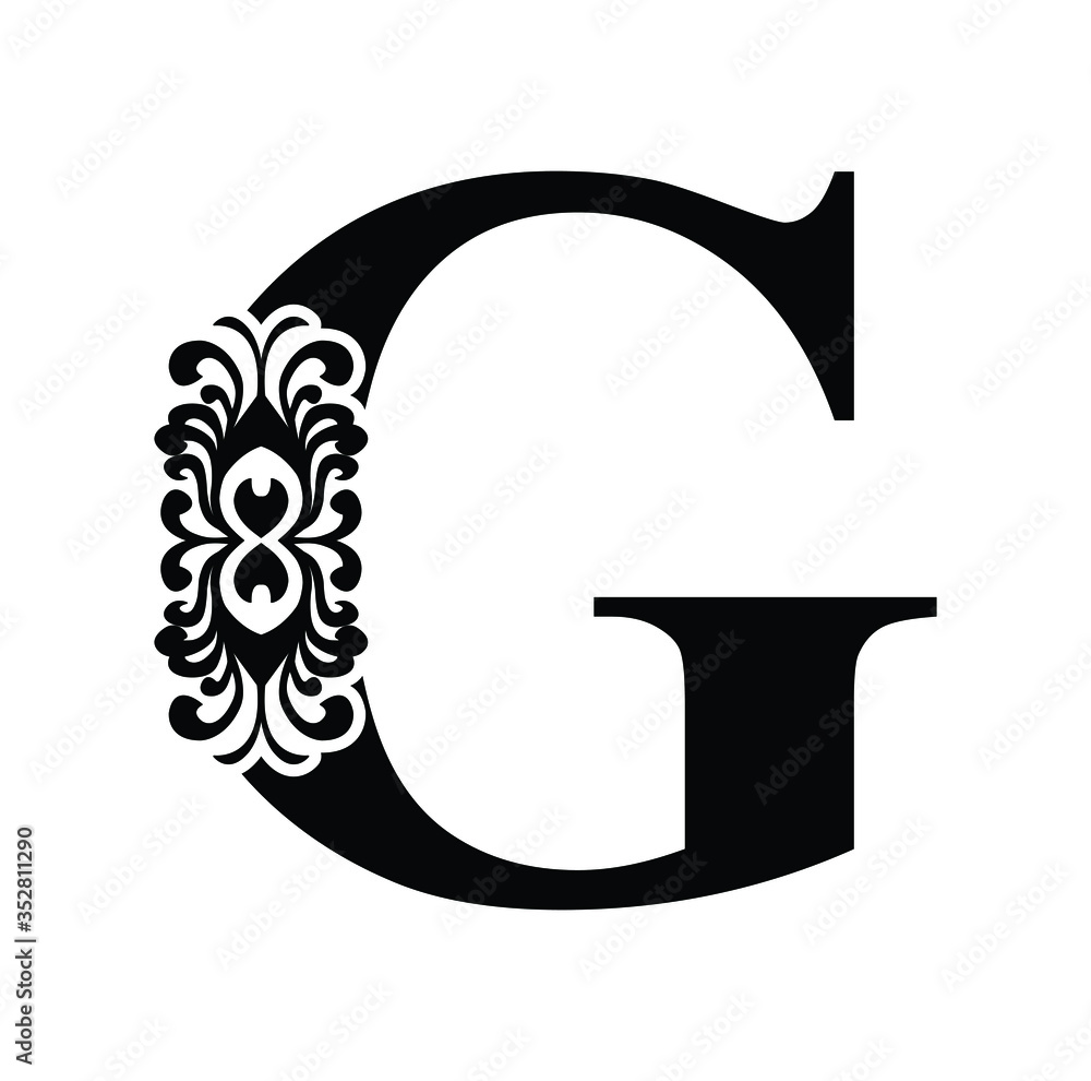 letter G. Vintage black flower ornament initial letters. Alphabet. Logo ...
