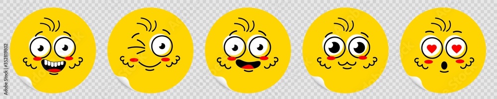 Obraz Emoji sticker. Smile face corner with happy eye emotion. Cartoon ...