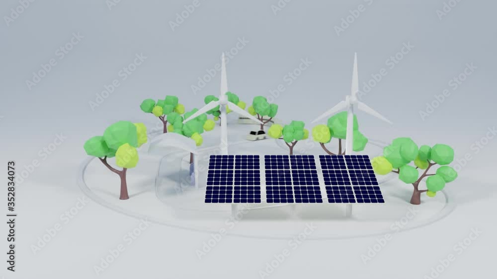 Electrical energy obtained from natural sources. 3D low poly rendering ...