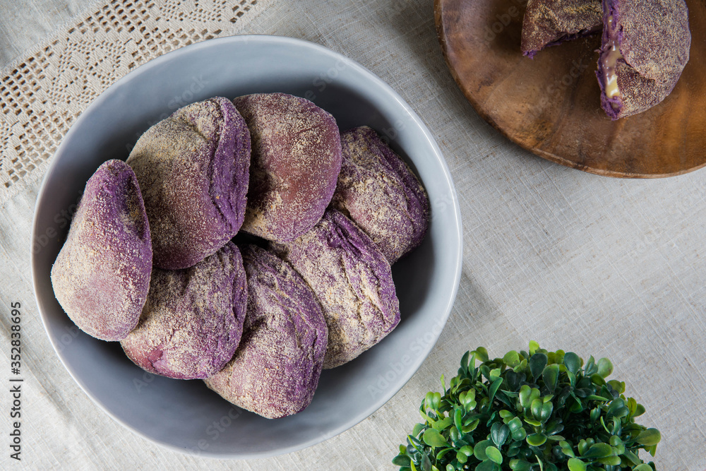ube cheese pandesal, a gourmet pandesal that has a filling of ube and ...
