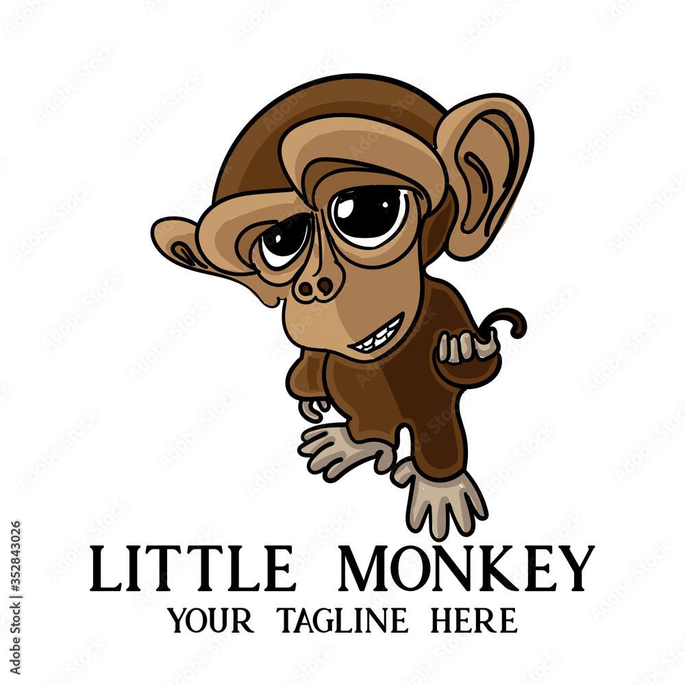 cute little monkey cartoon illustration. cute monkey logo vector. Stock ...