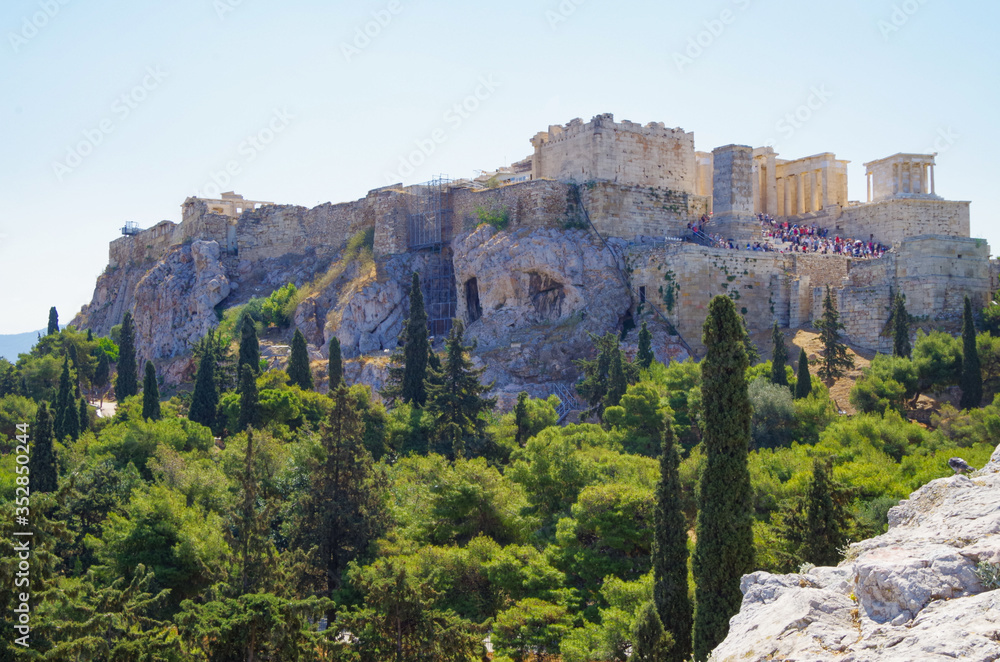Panorama of Athens with Acropolis hill, Greece. Famous old Acropolis is ...