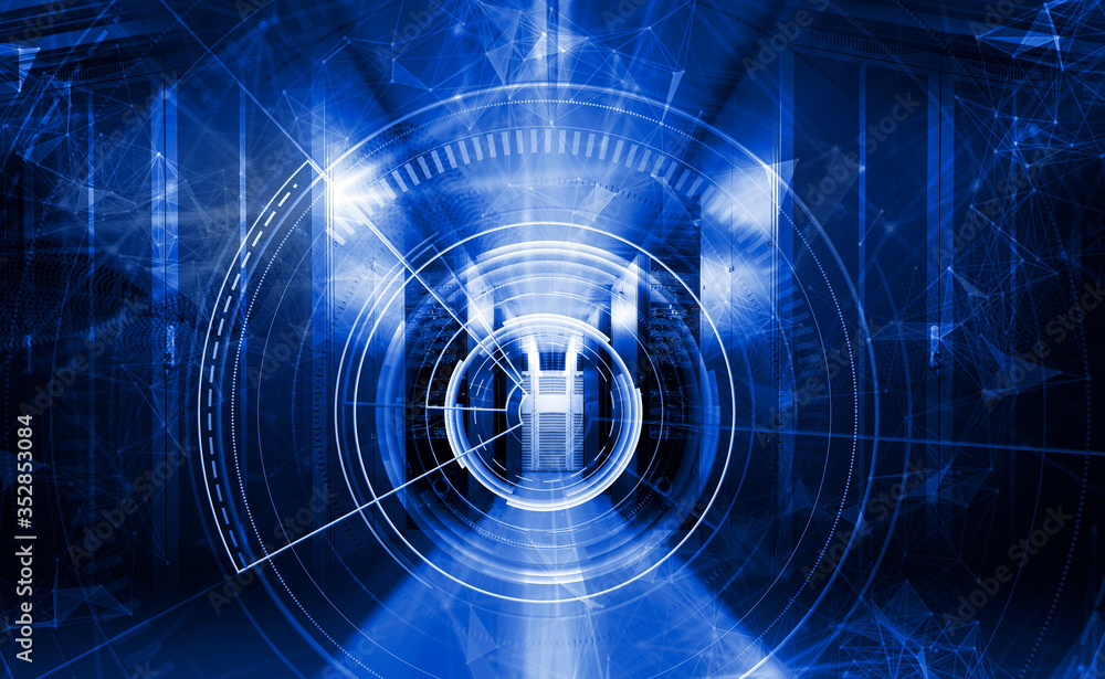 3d rendering Abstract technology big data neon blue visualization 3d ...