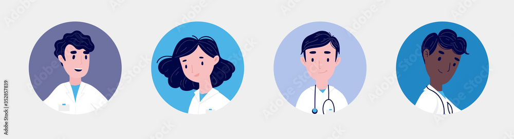 Health care workers team concept collection. Man and woman doctors ...