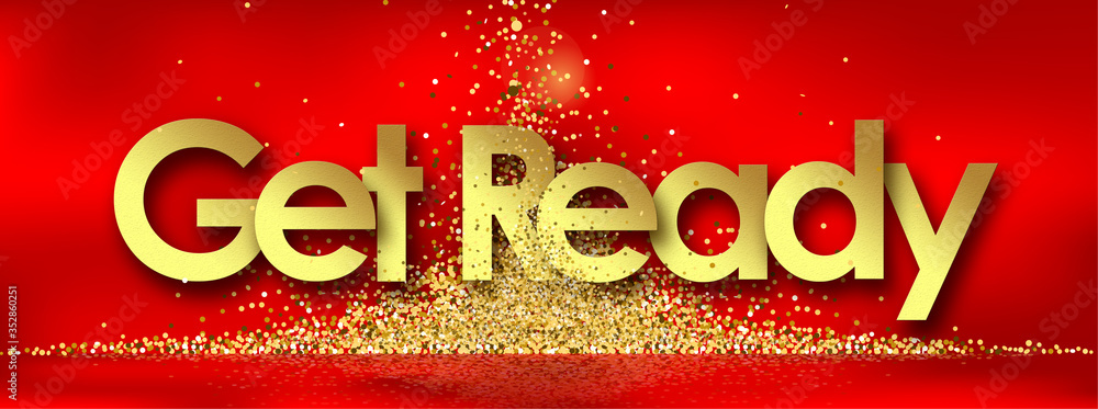 Get Ready in red background and golden stars Stock Photo | Adobe Stock