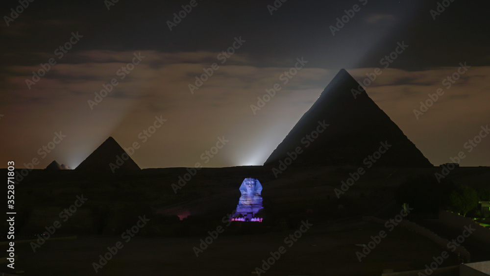 Giza pyramids light illumination show at night colorful and projection ...