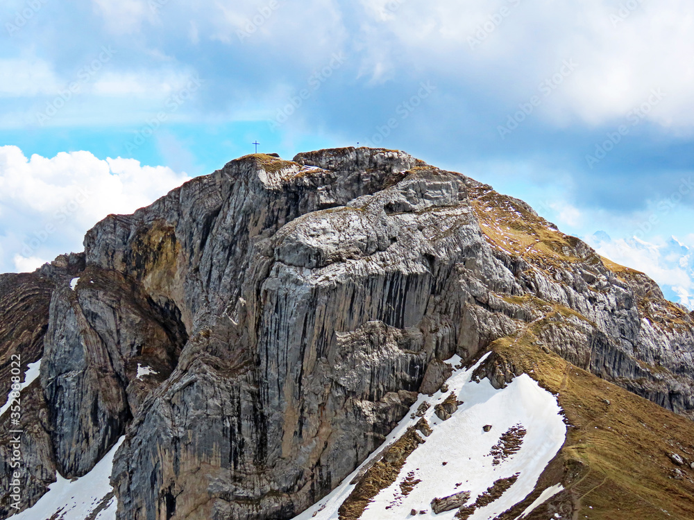 Alpine peak of Matthorn in the Swiss mountain range of Pilatus and in ...